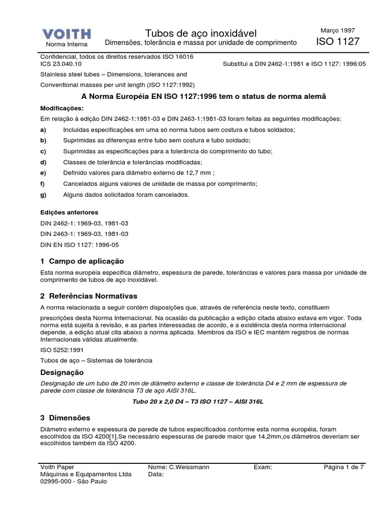 ISO 1127-Tubo Inox | PDF | Massa | Cromo