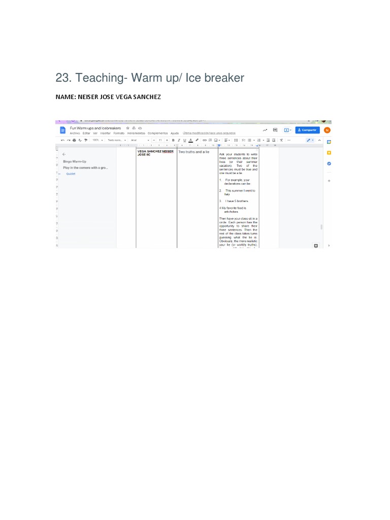 Teaching - Warm Up, Ice Breaker | PDF