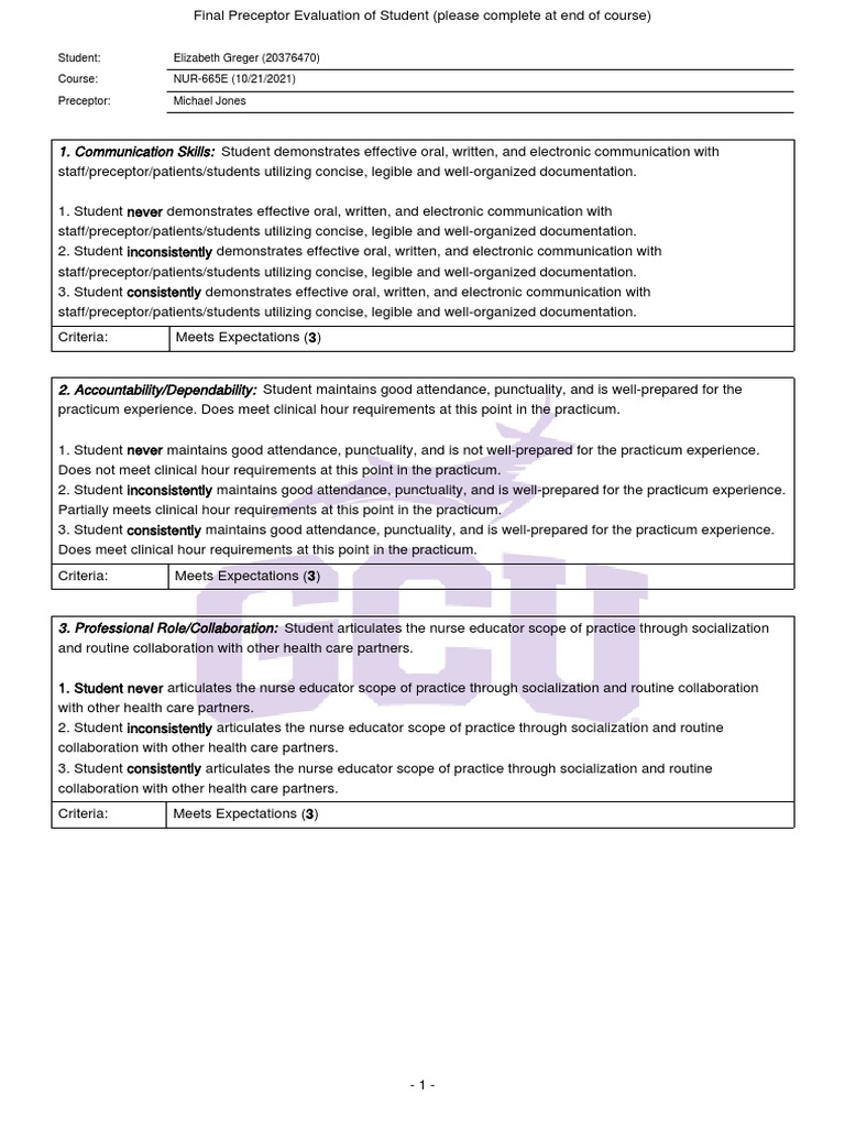 Final Preceptor Evaluation 1 | PDF | Learning | Educational Assessment