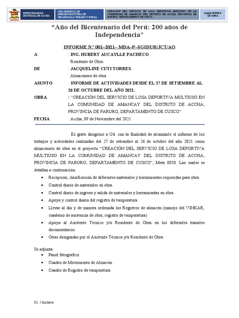 Inf. 01 Almacenero | PDF
