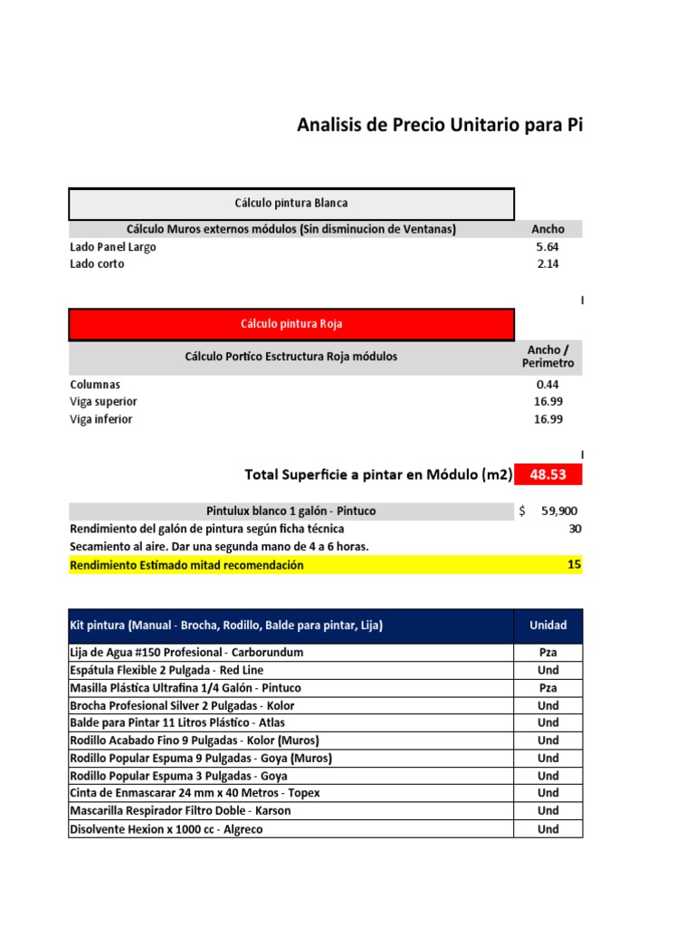 Calculo de Pintura Módulo TF 20ft | PDF | Materiales | Procesos ...