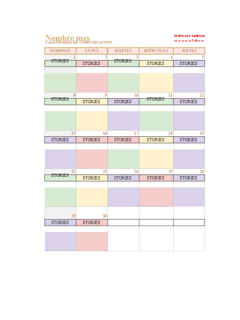Plantilla Calendario Mensual | PDF | Calendario | Unidades de medida