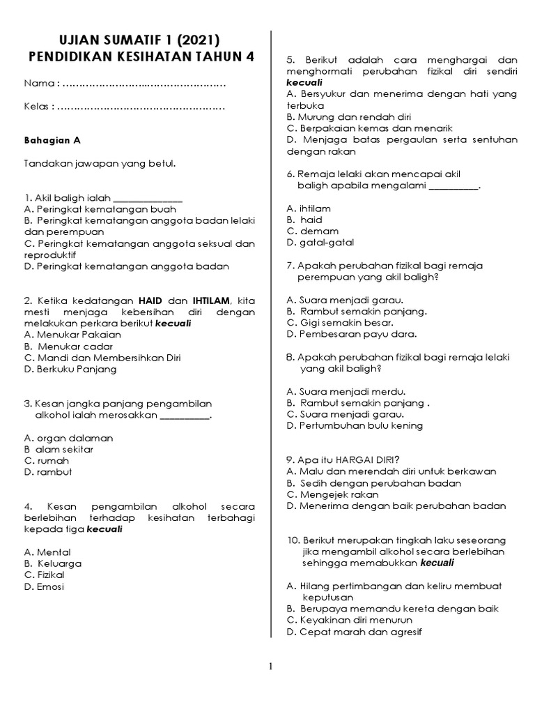 Ujian Sumatif PK T4 | PDF