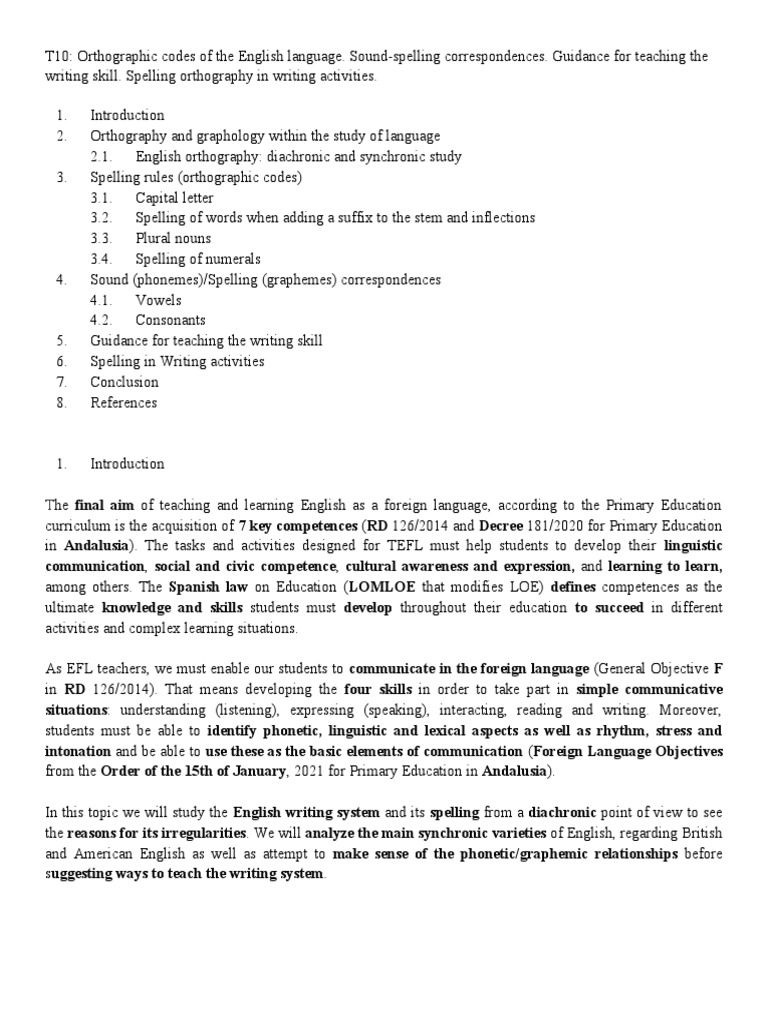T10 - Orthographic Codes of The English Language. Sound-Spelling ...