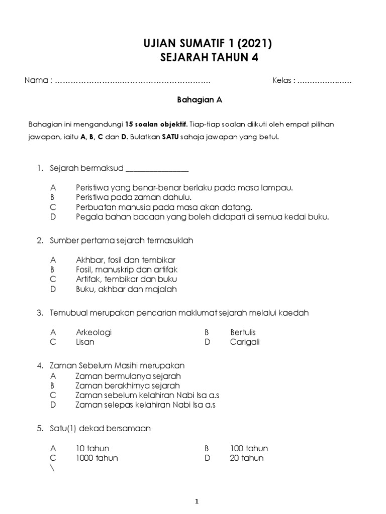 Ujian Sumatif Sejarah T4 | PDF