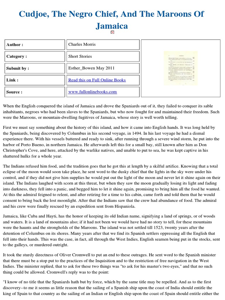 Cudjoe, The Negro Chief, and The Maroons of Jamaica: Author | PDF ...