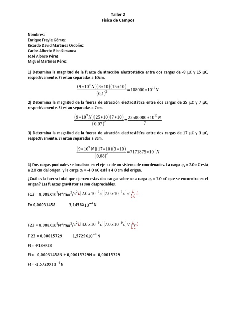 Taller 2 Primer Corte | PDF | Cantidades fisicas | Ingenieria Eléctrica