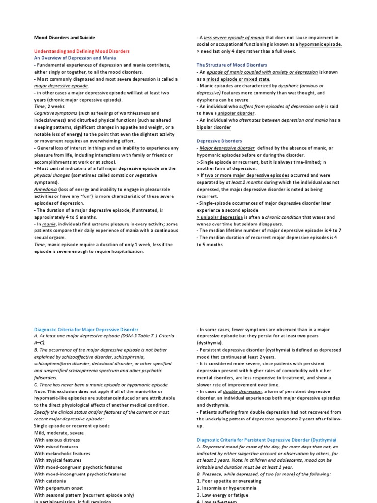 Mood Disorders: Types and Symptoms | PDF | Major Depressive Disorder ...