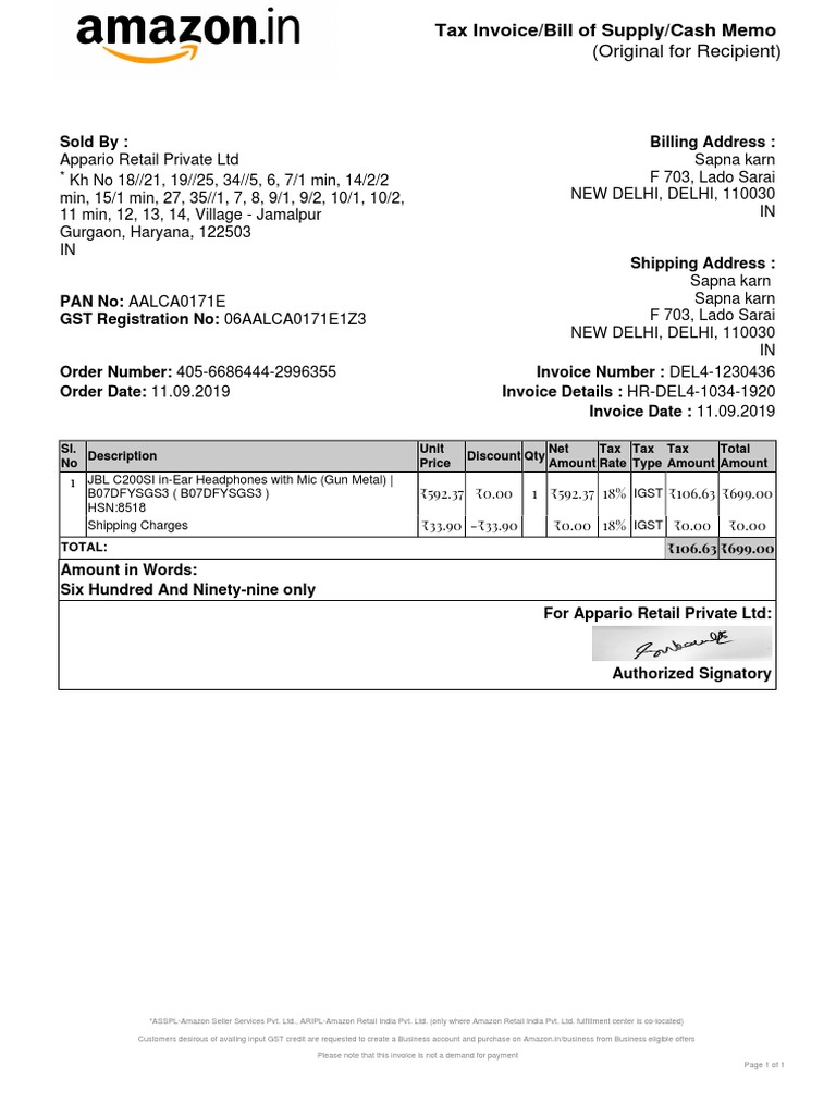 JBL Invoice for Headphones Purchase | PDF | Invoice | Taxes