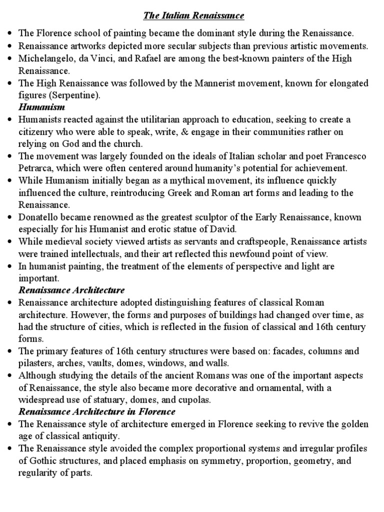 The Italian Renaissance | PDF | Renaissance | Perspective (Graphical)