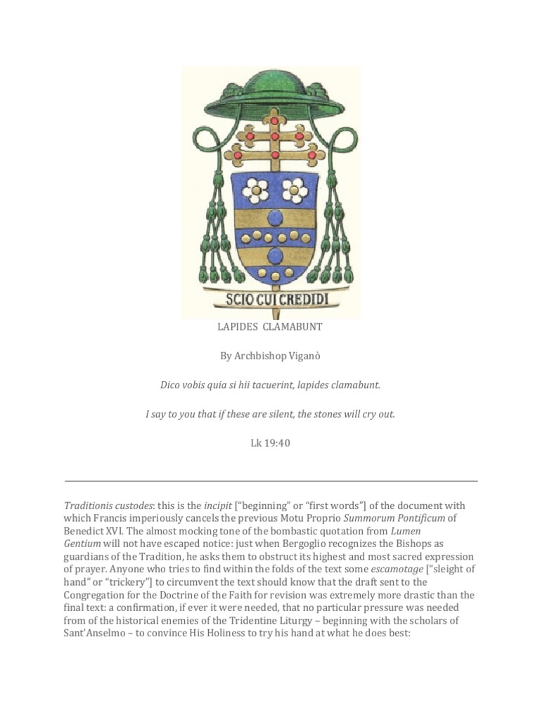 LAPIDES by Vigano | PDF | Pope Francis | Catholic Church