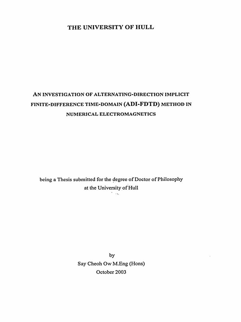 ADI-FDTD Method in Numerical Electromagnetics | PDF | Physics | Mathematical Analysis