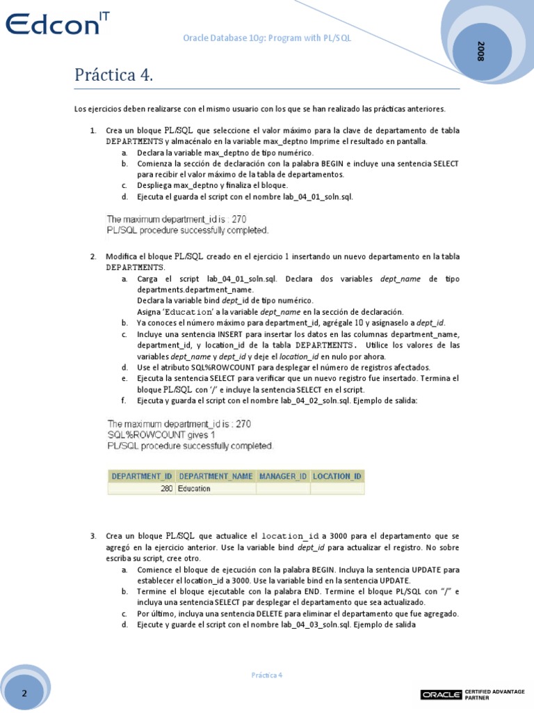 Practica Leccion 4 | PDF | SQL | Pl / Sql