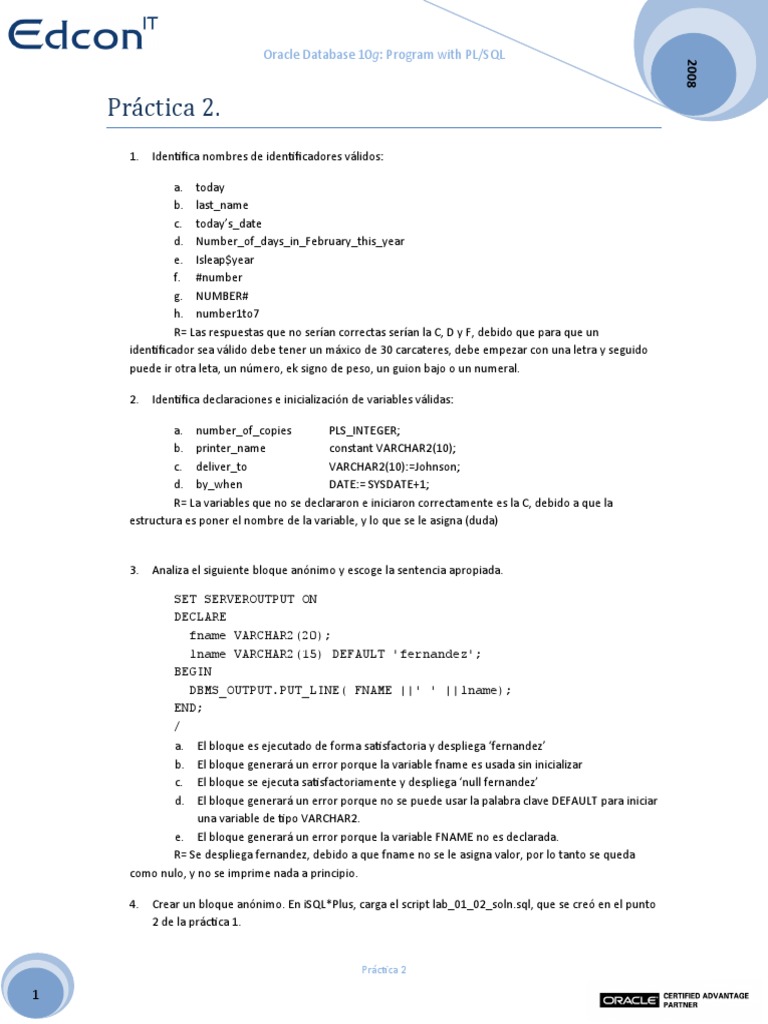 Practica Leccion 2 | PDF | Pl / Sql | Ingeniería de software