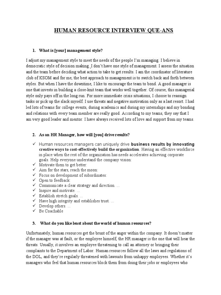 Human Resource Interview Que | PDF | Human Resource Management | Employment