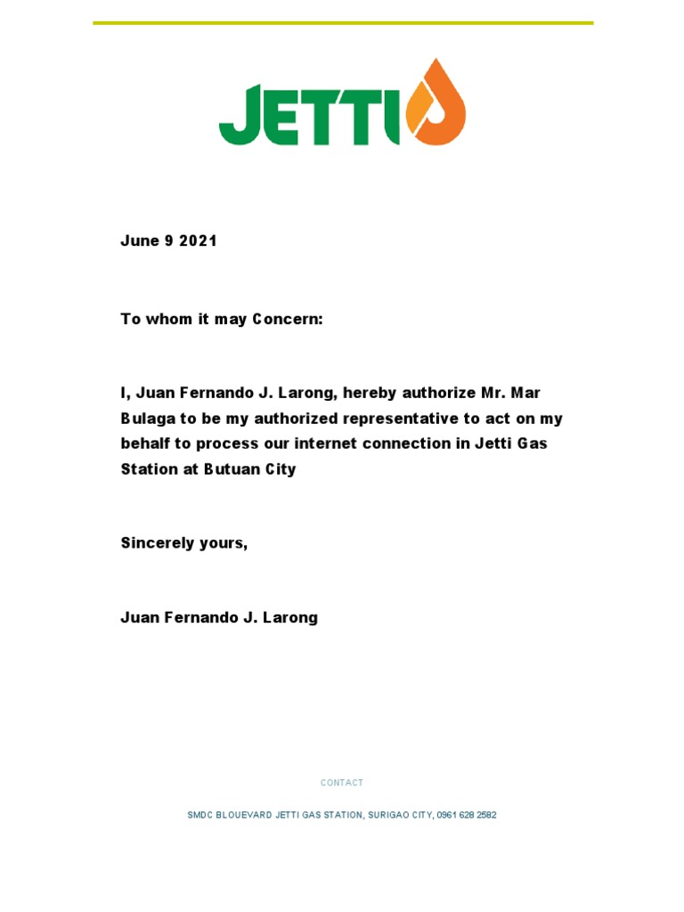 Authorization Letter Internet Application | PDF