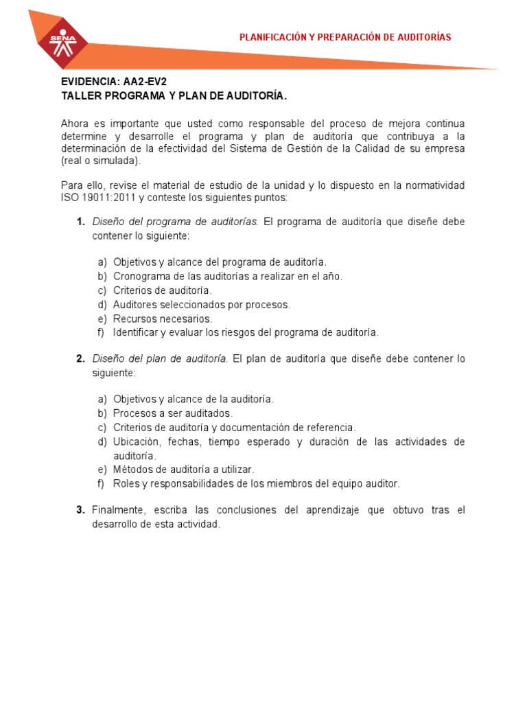 Taller Programa y Plan de Auditoria | PDF | Auditoría | Planificación