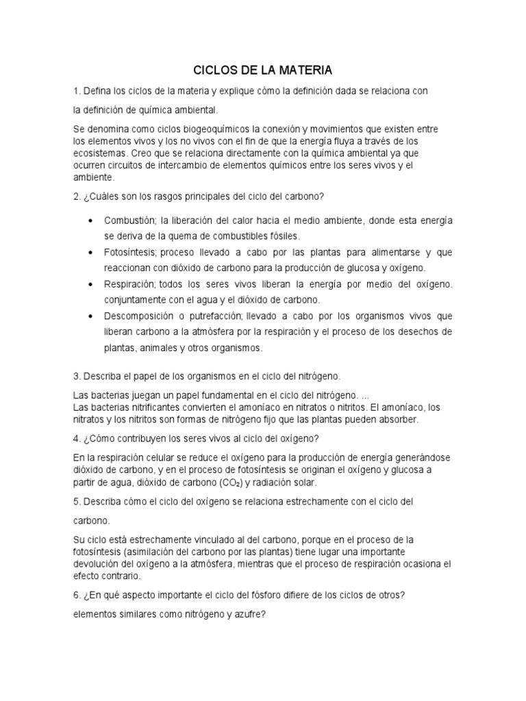 Ciclos de La Materia | PDF | Oxígeno | Ciencias de la Tierra