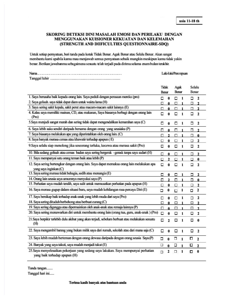 SDQ 11-18 Tahun | PDF