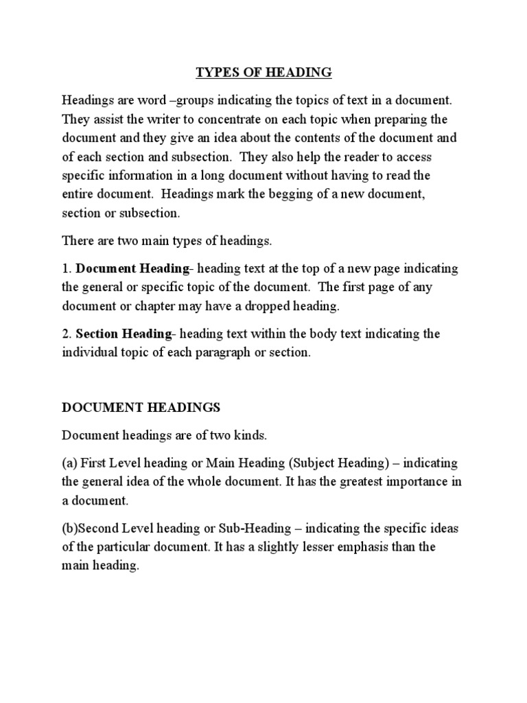 Types of Heading | PDF