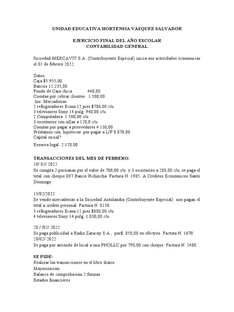Proyecto 7 Ejercicio Fin de Año Escolar | PDF