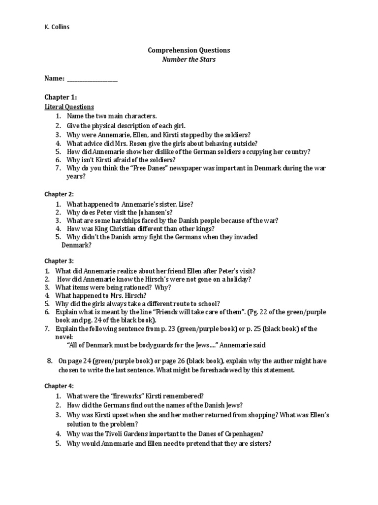 Number The Stars Comprehension Questions | PDF
