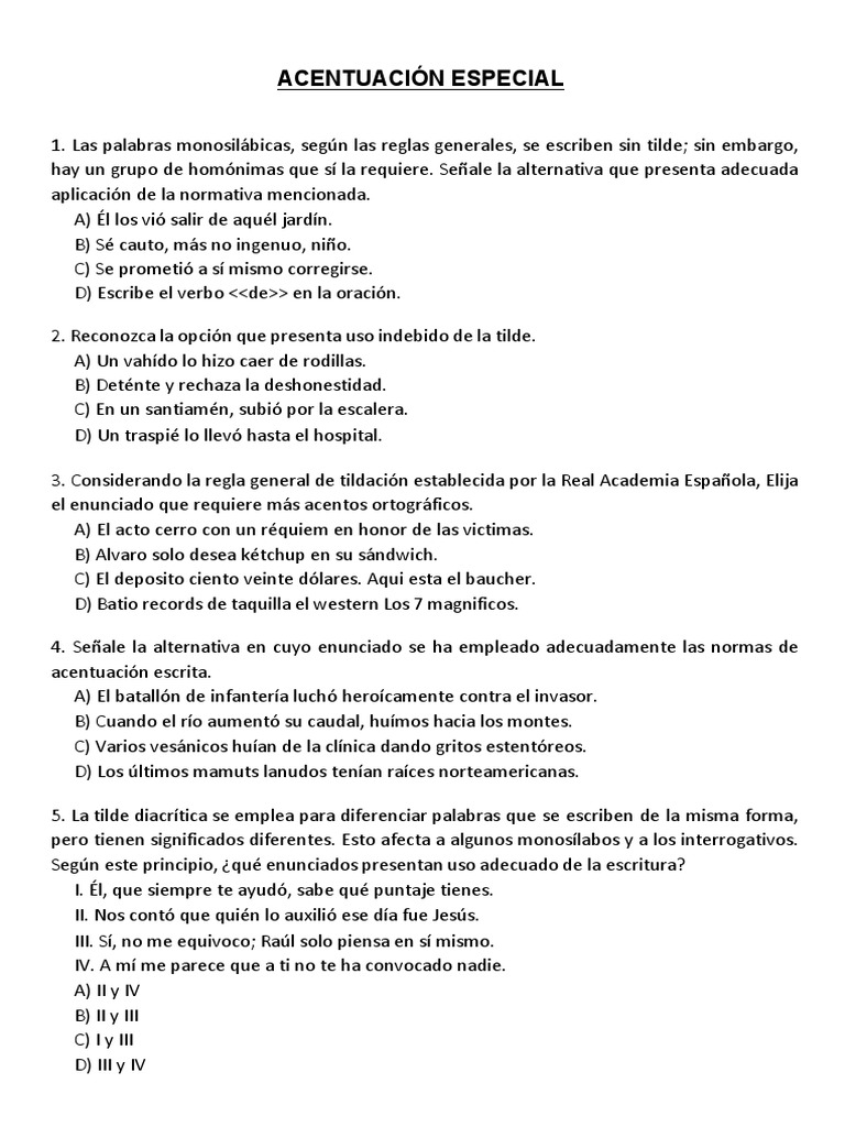 Acentuacion Ejercicios | PDF