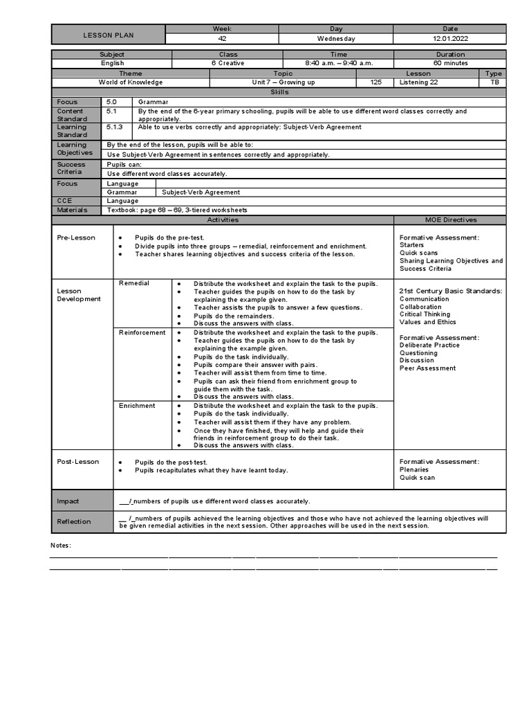 Contoh RPH Catch Up Plan | PDF | Lesson Plan | Teachers