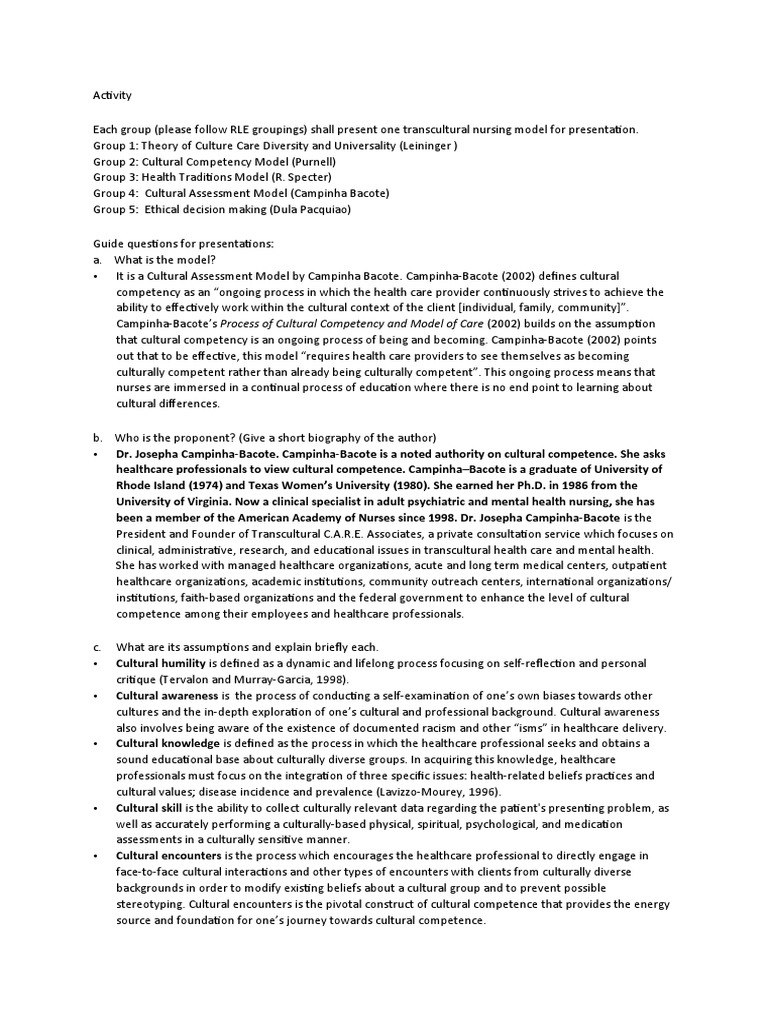 Campinha Bacote Model | PDF | Health Care | Health Professional