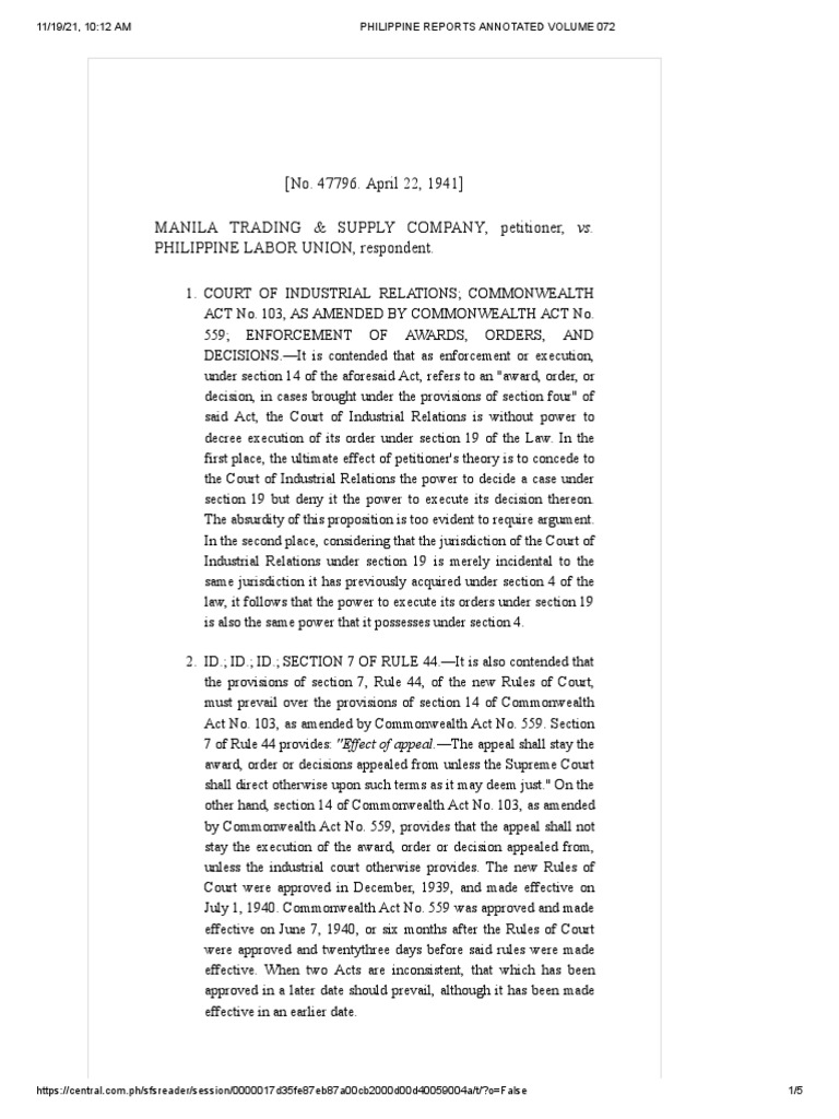 Manila Trading Vs Philippine Union Labor | PDF | Certiorari | Appeal