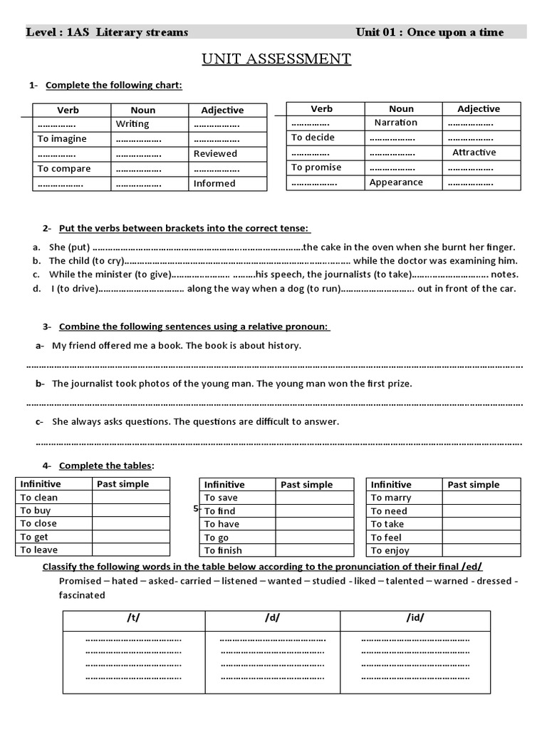 Unit Assessment Once Upon A Time | PDF | Verb | Adjective