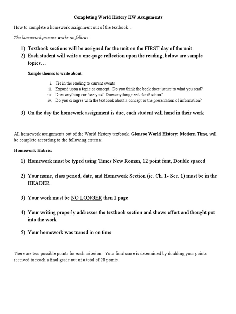 World History Homework Guidelines | PDF