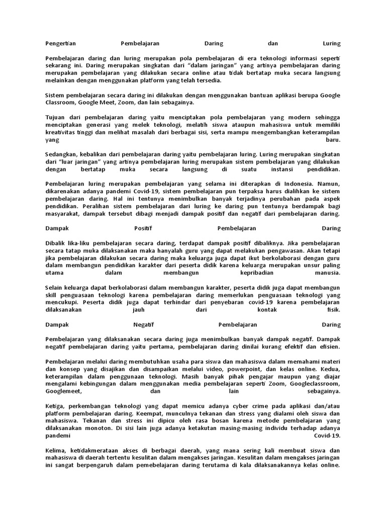 Pengertian Pembelajaran Daring Dan Luring | PDF