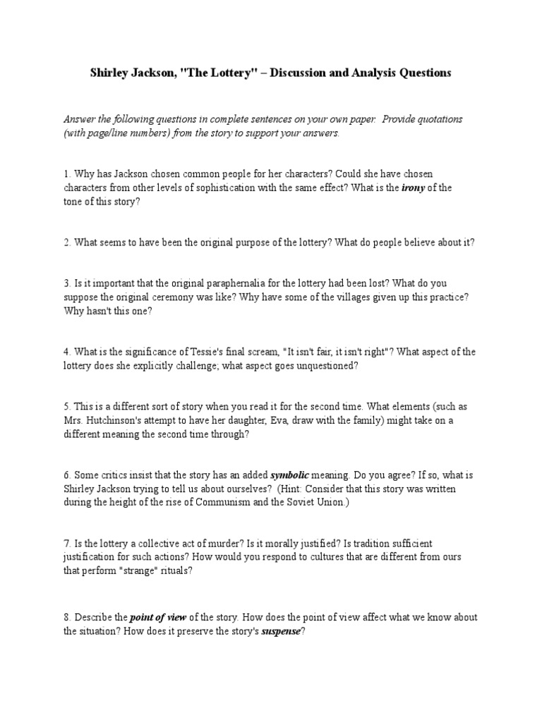 "The Lottery" Study Guide | PDF | Traditions | Morality