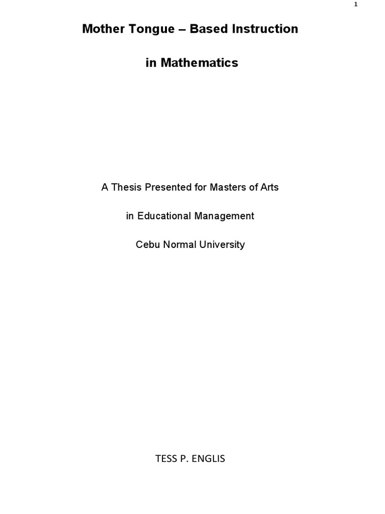Mother Tongue - Based Instruction in Mathematics | PDF | Second Language Acquisition | Second ...