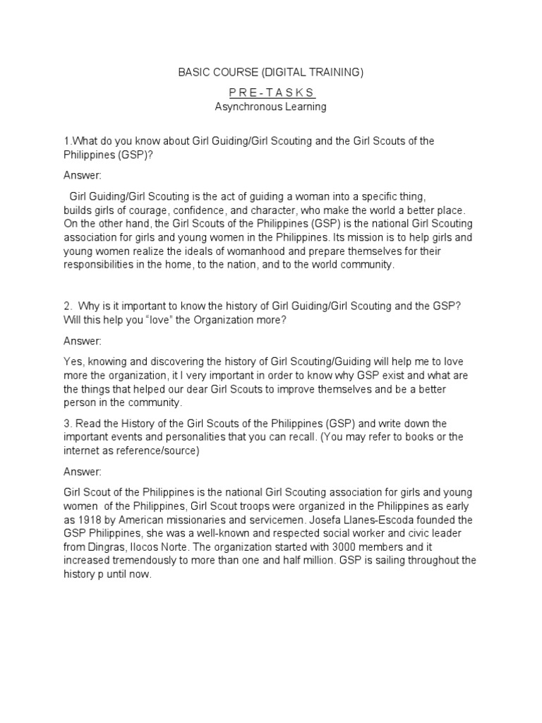 GSP PRE TASKS Basic Course Digital Training | PDF | Youth Movements ...