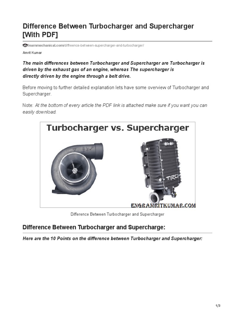 Turbocharger vs Supercharger Explained | PDF | Turbocharger | Energy ...