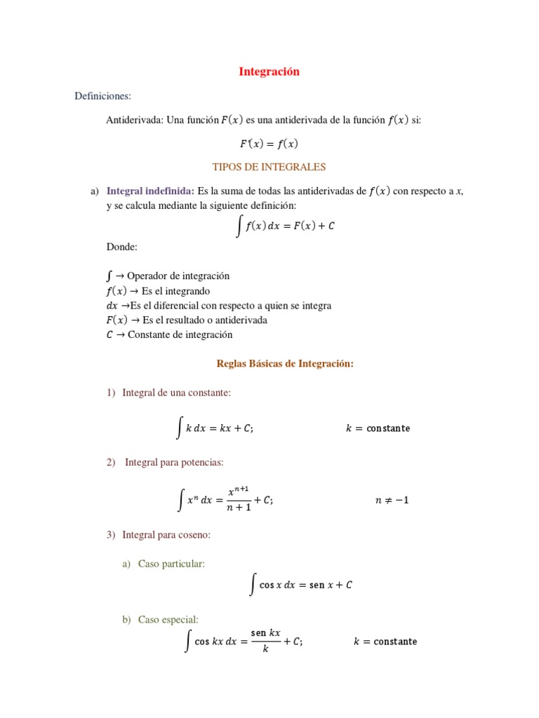 Formulario de Integracion | PDF | Integral | Matemáticas