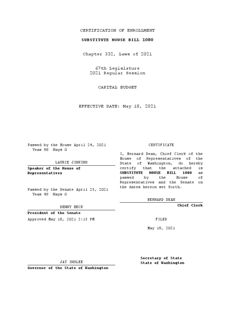 Substitute House Bill 1080: Certification of Enrollment | PDF ...