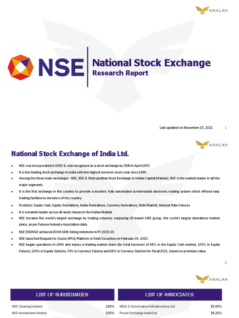 National Stock Exchange: Research Report | PDF | Financial Economics ...