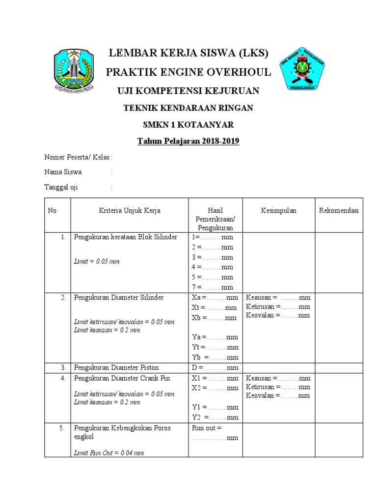 Job Sheet Ukk Engine Ohv | PDF