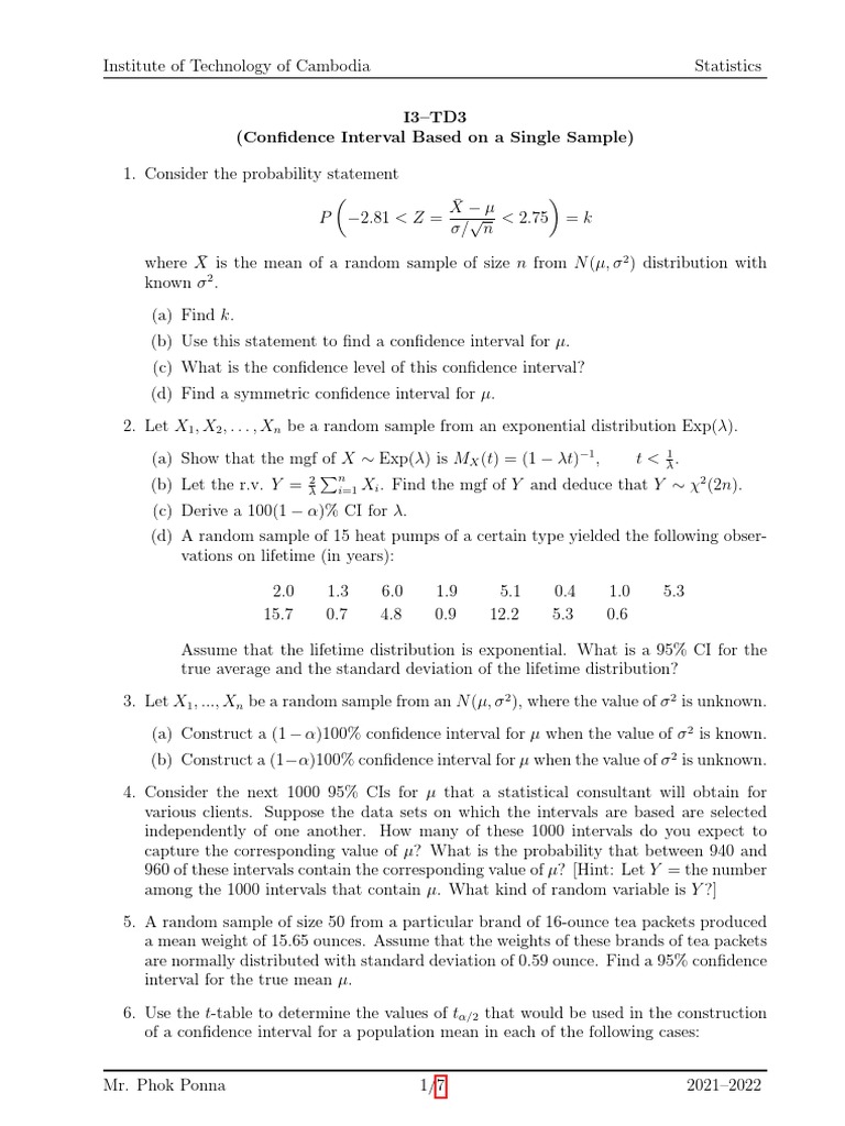 TD3-Statistics 2021-22 | PDF | Confidence Interval | Standard Deviation