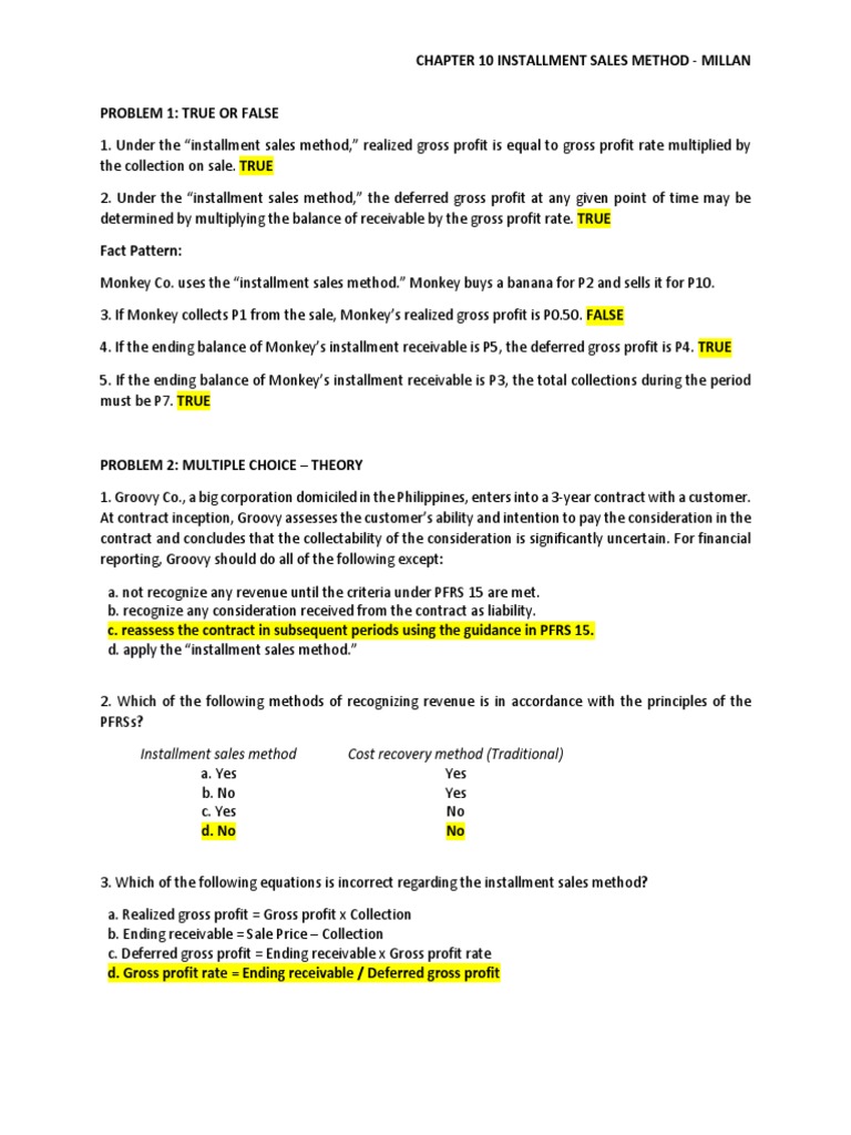 Installment Sales Method Cost Recovery Method (Traditional) | PDF ...