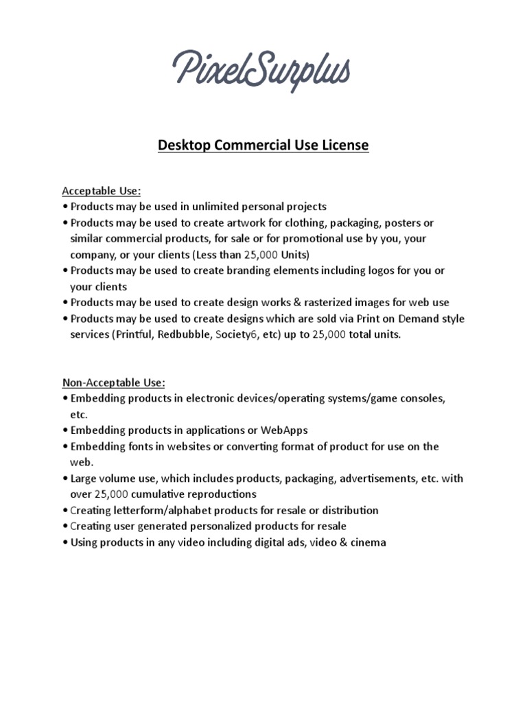 Desktop Commercial Use License Guidelines | PDF