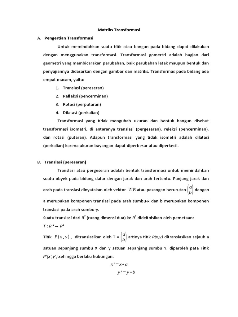 Transformasi Matriks Dasar | PDF