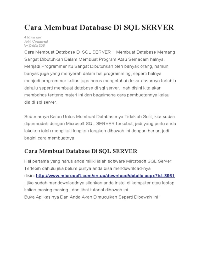 Cara Membuat Database Di SQL SERVER | PDF