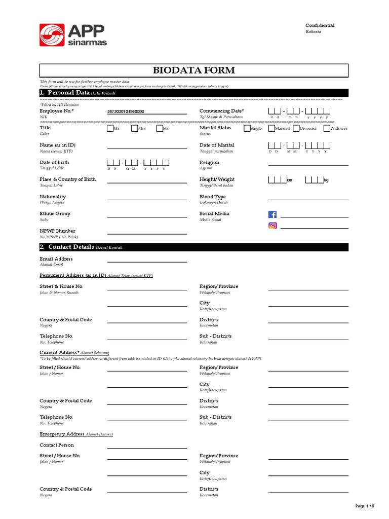 Biodata Form APP 2021 | PDF | Recruitment | Employment