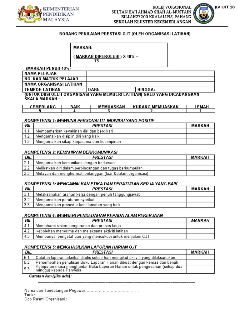 Kvojt 18-Borang Penilaian Prestasi Organisasi | PDF
