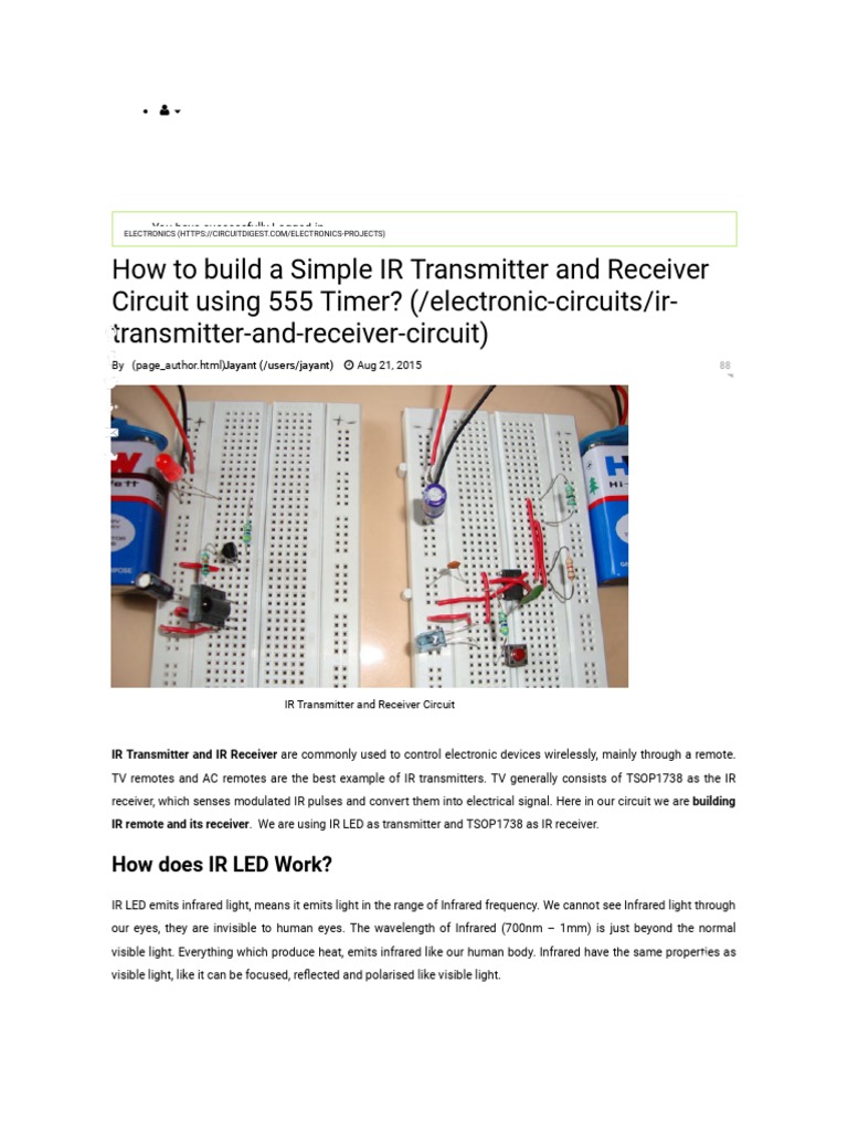 IR Transmitter and Receiver Circuit Diagram | PDF | Infrared | Remote ...