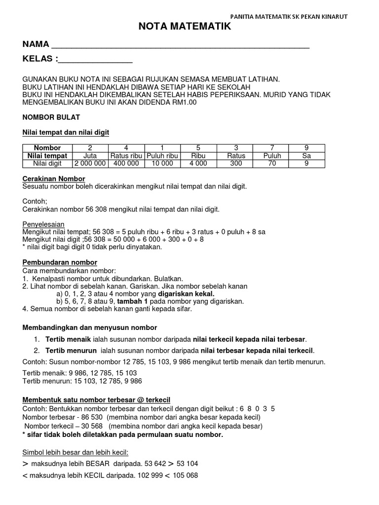 Nota Matematik UPSR | PDF